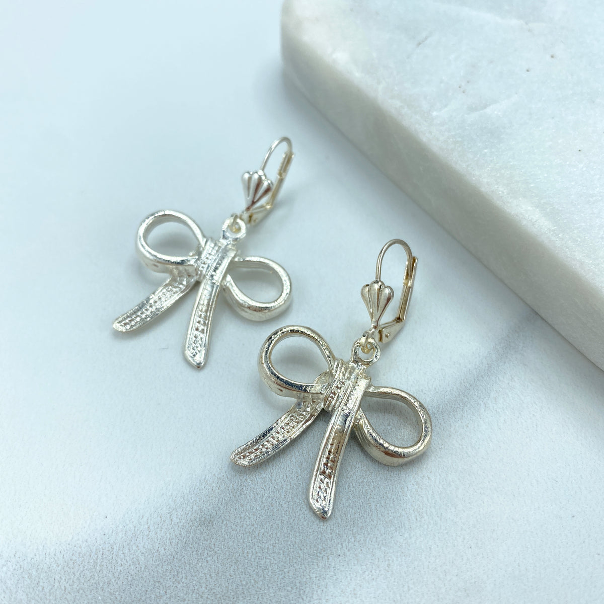 Silver Filled Ribbon Bow Charm or Drop & Dangle Earrings or Silver 925 ...